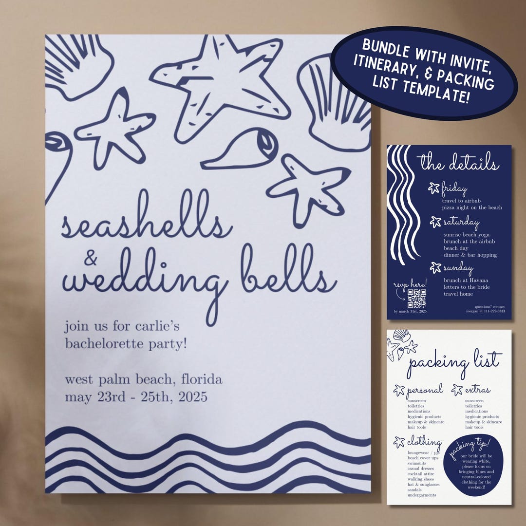 Seashells & Wedding Bells Bachelorette Invitation Bundle (digital ...