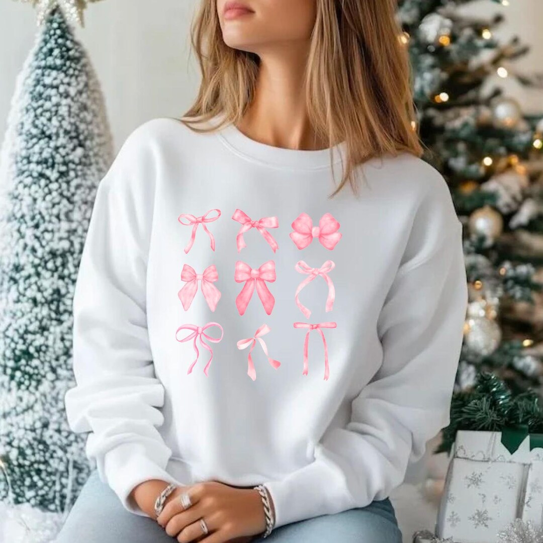 Girly Pink Bows Youth Crewneck Sweatshirt, Kids Sweatshirt, Cute Girls ...