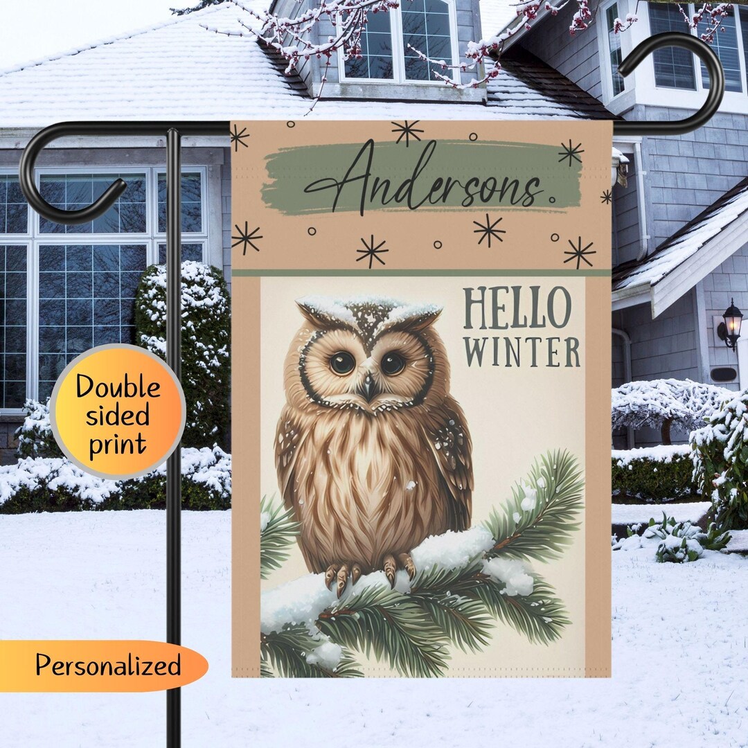 Personalized Winter Owl Garden Flag, Welcome Flag, Family Name Garden ...