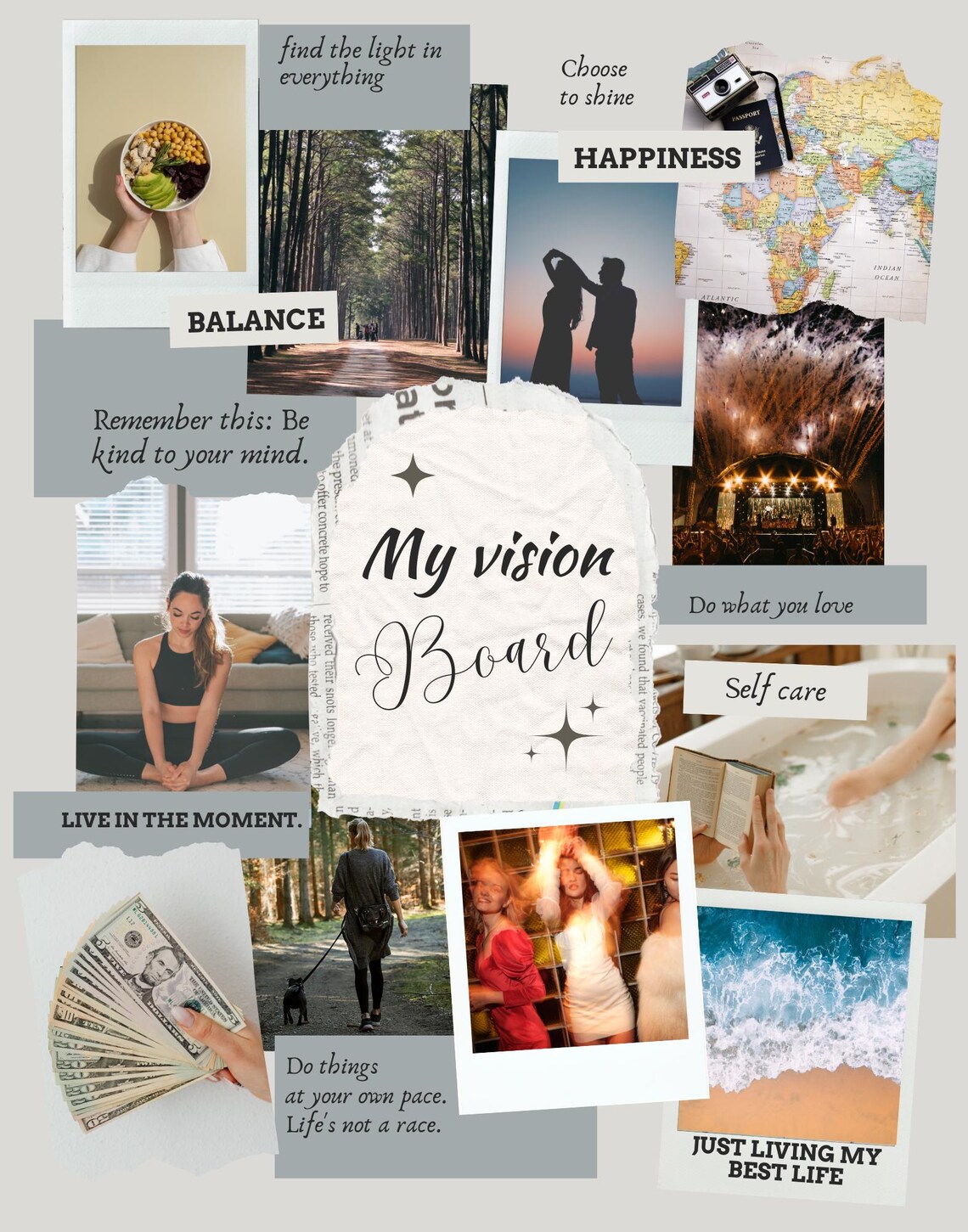 Customizable Vision Board Printable Inspirational Collage Goal Setting ...