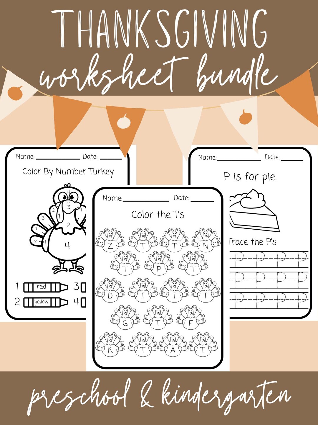 Preschool & Kindergarten Worksheet Bundle | Alphabet Tracing, Color by ...
