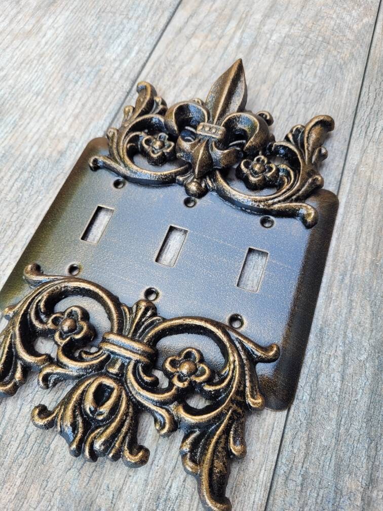 Metal Triple Toggle Light Switch Plate. Old World Fleur de | Etsy