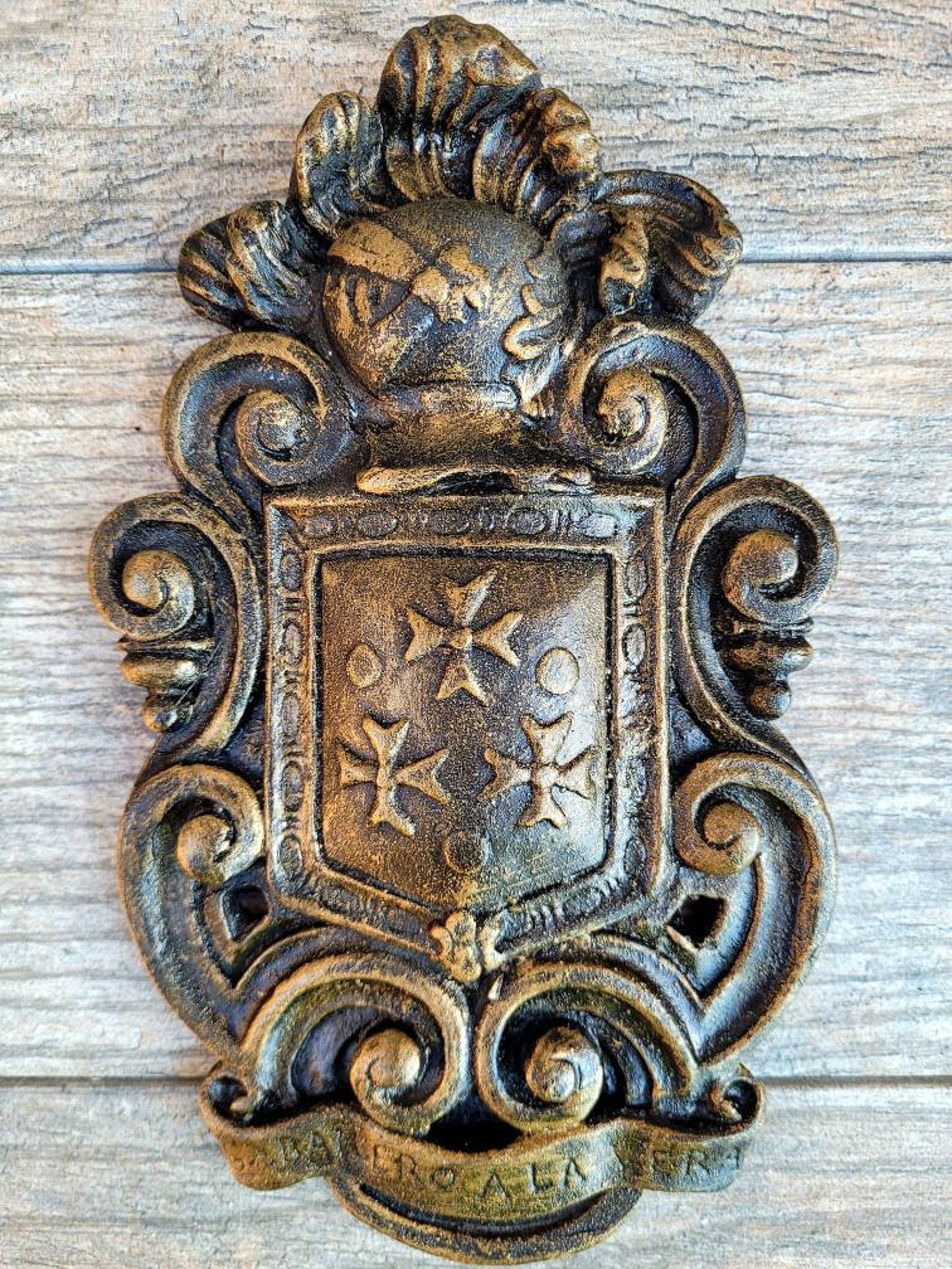 Shield Wall Plaque With Knight Helmet Top With Crosses. PICK YOUR COLOR ...