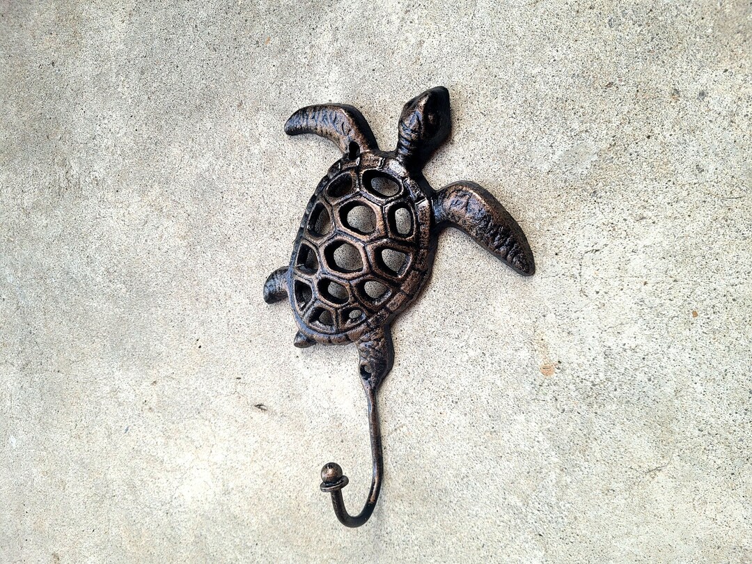 Sea Turtle Hook, Towel Hanger, Cottage Bathroom, Metal Rose Hook, Robe ...