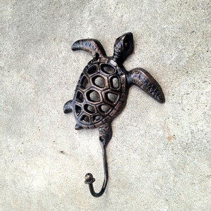 Sea Turtle Hook, Towel Hanger, Cottage Bathroom, Metal Rose Hook, Robe ...