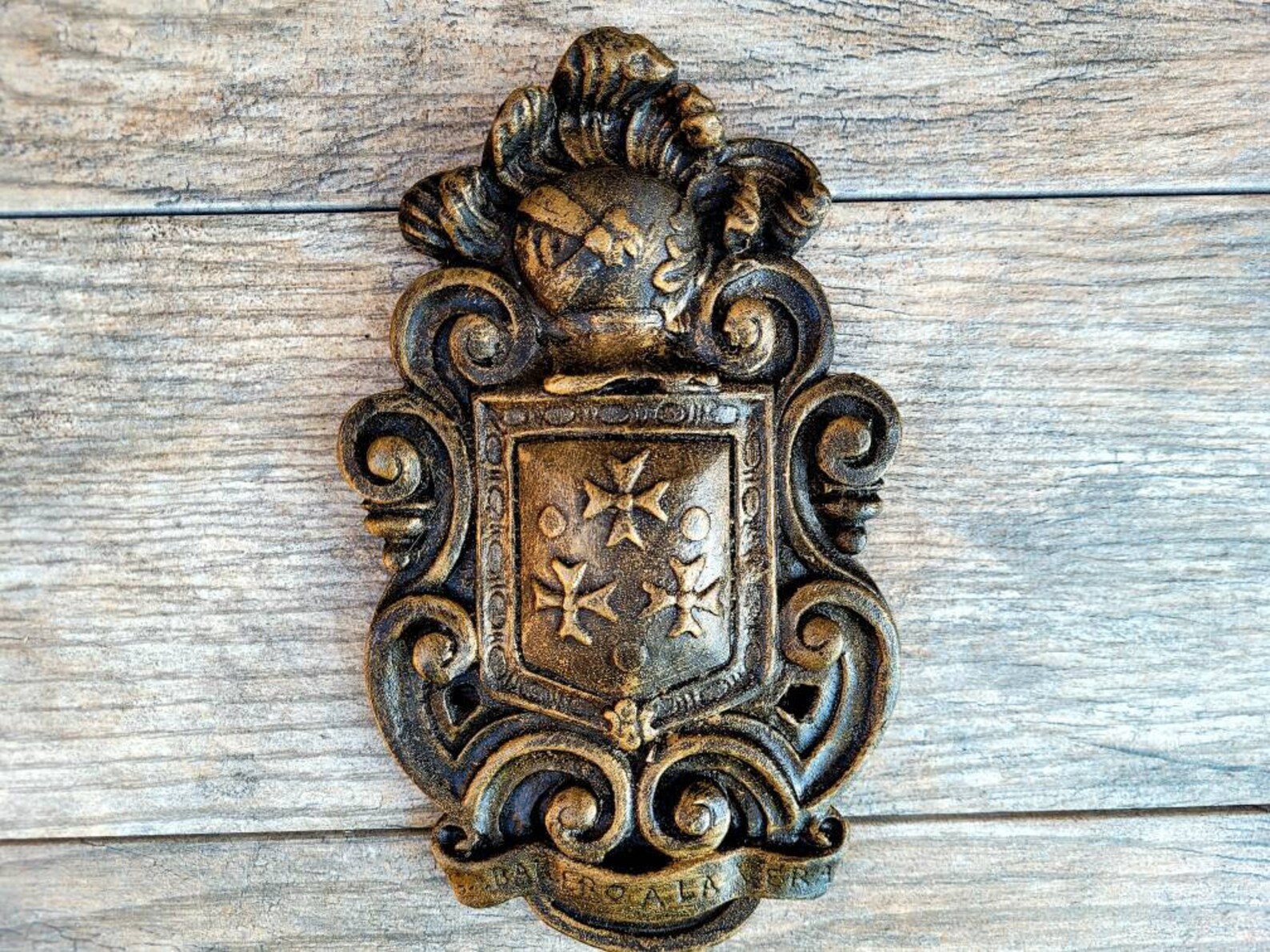 Shield Wall Plaque With Knight Helmet Top With Crosses. PICK YOUR COLOR ...