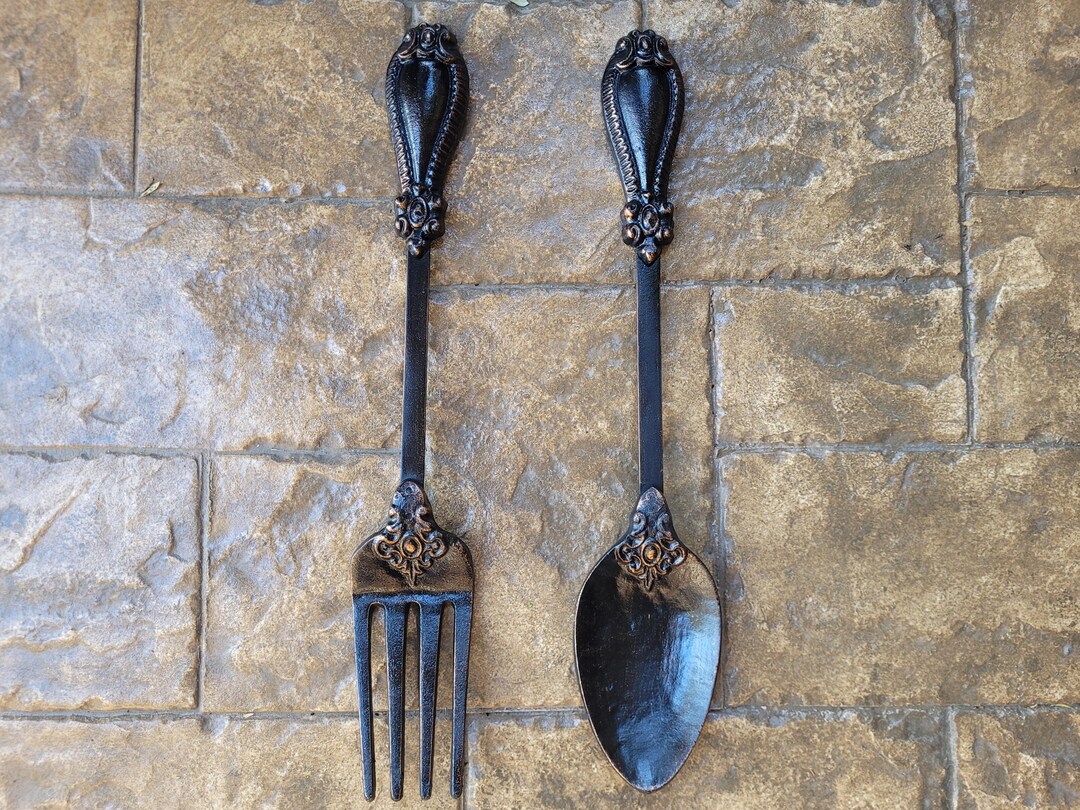 Iron Fork and Spoon Wall Decor Kitchen Decor Large Spoon and Fork ...