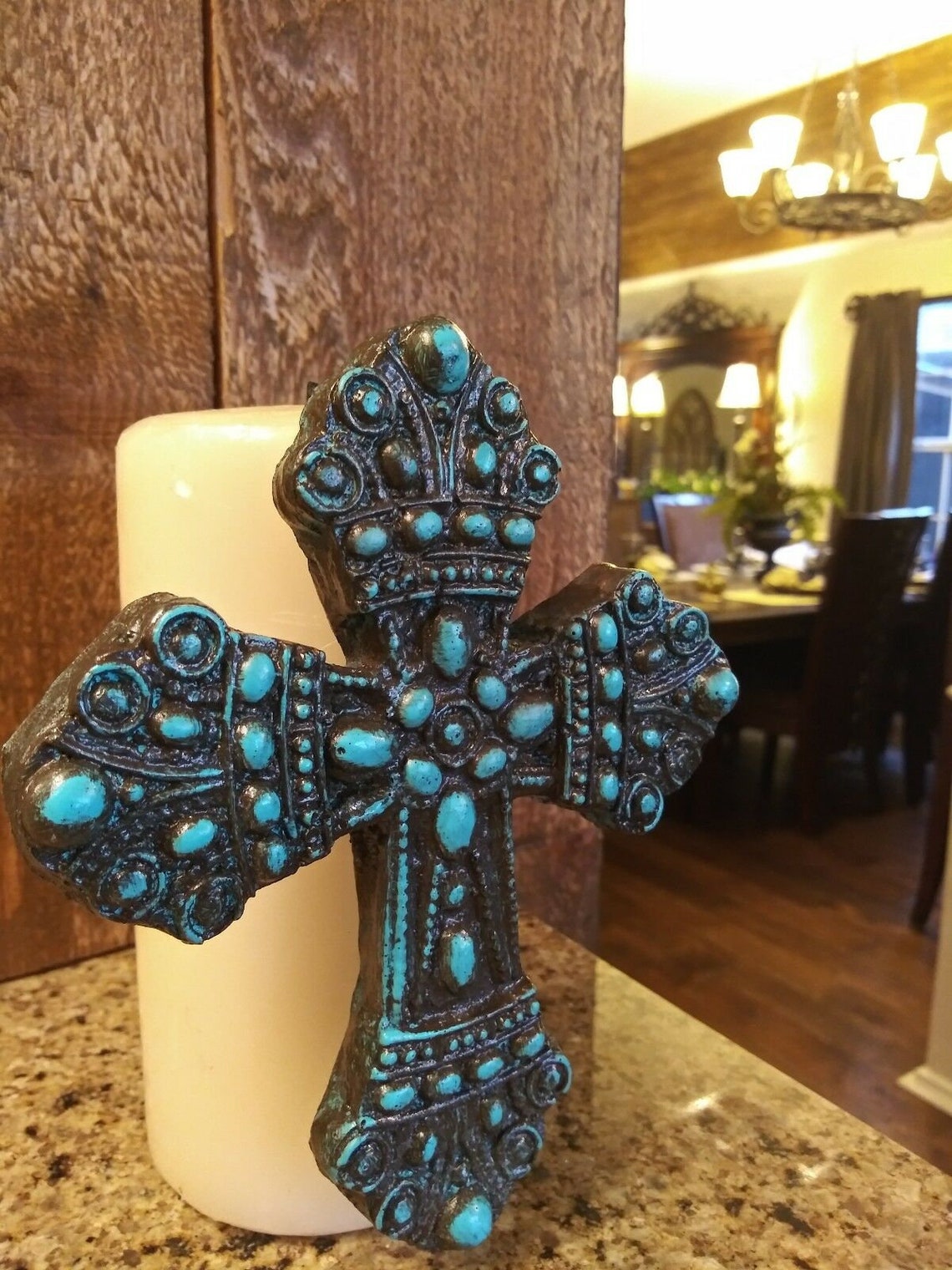 Cross Candle Pin for Pillar Candle. PICK YOUR COLOR. Turquoise Rustic ...