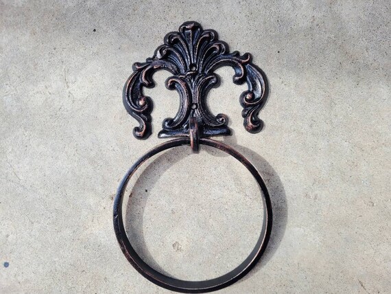 Tuscan Wrought Iron Towel Rack Shield Medieval Towel Ring PICK YOUR