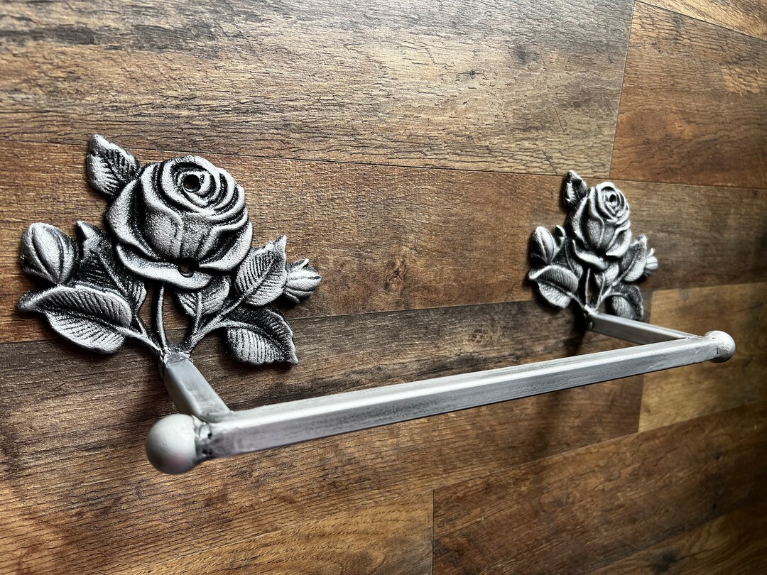 Metal Towel Bar With Rose Medallions. Bathroom Fixture, Hand Painted ...