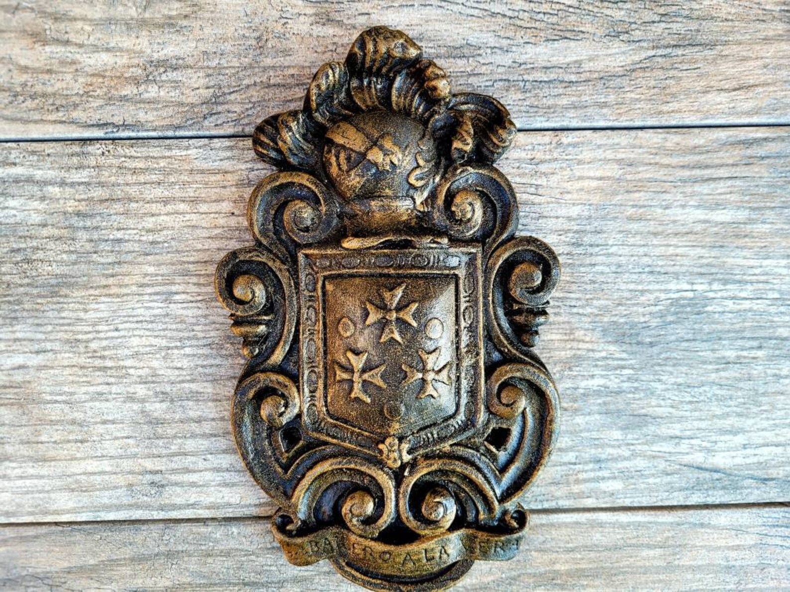 Shield Wall Plaque With Knight Helmet Top With Crosses. PICK YOUR COLOR ...