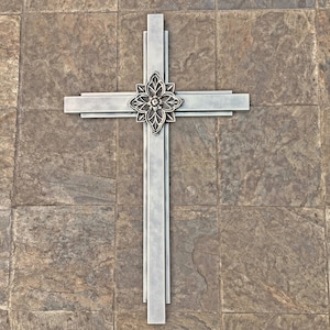 Large Silver Iron Wall Cross. Handmade and Hand Painted. 36 Inches Tall ...