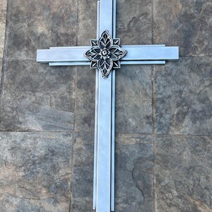 Large Silver Iron Wall Cross. Handmade and Hand Painted. 36 Inches Tall ...
