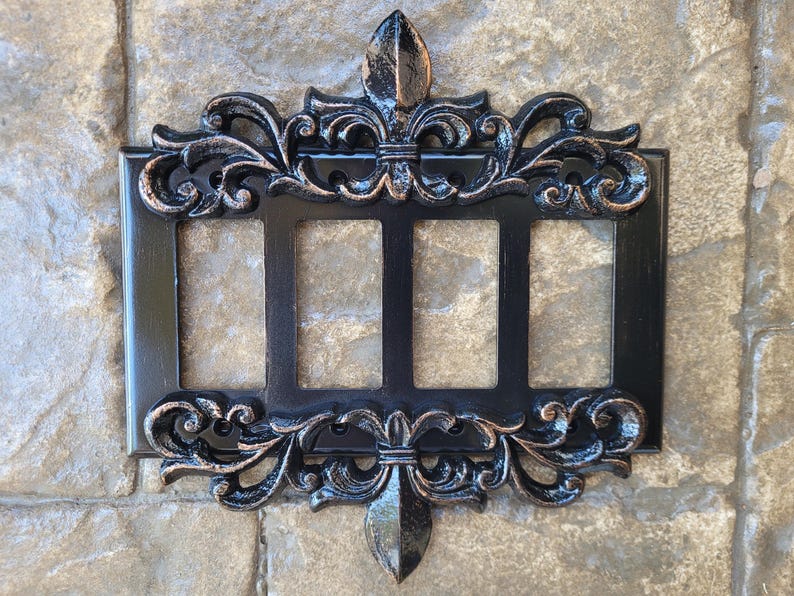 Quad Rocker Plate Cover With Fleur De Lis, PICK YOUR COLOR, Four Gang ...