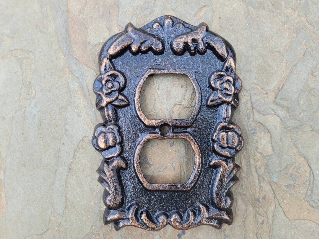 Metal Outlet Cover - PICK YOUR COLOR - Cast Iron Switch Plate ...