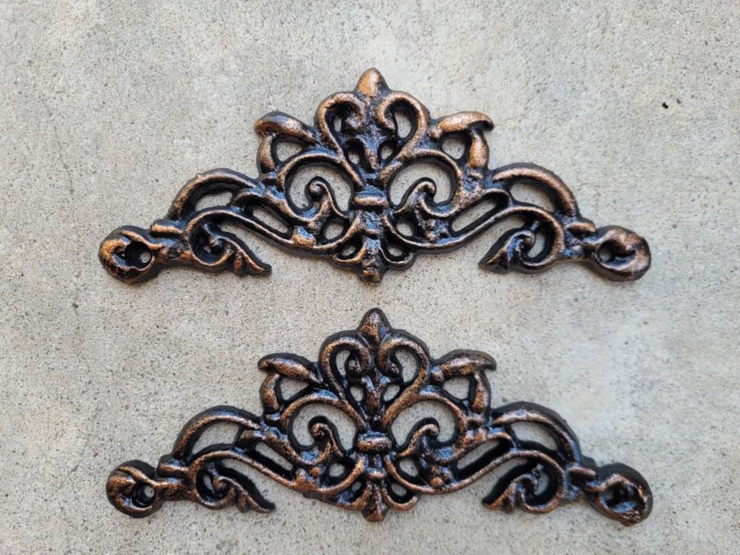 TWO Cast Iron Scroll Toppers | PICK Your COLOR | Cabinet Hardware ...