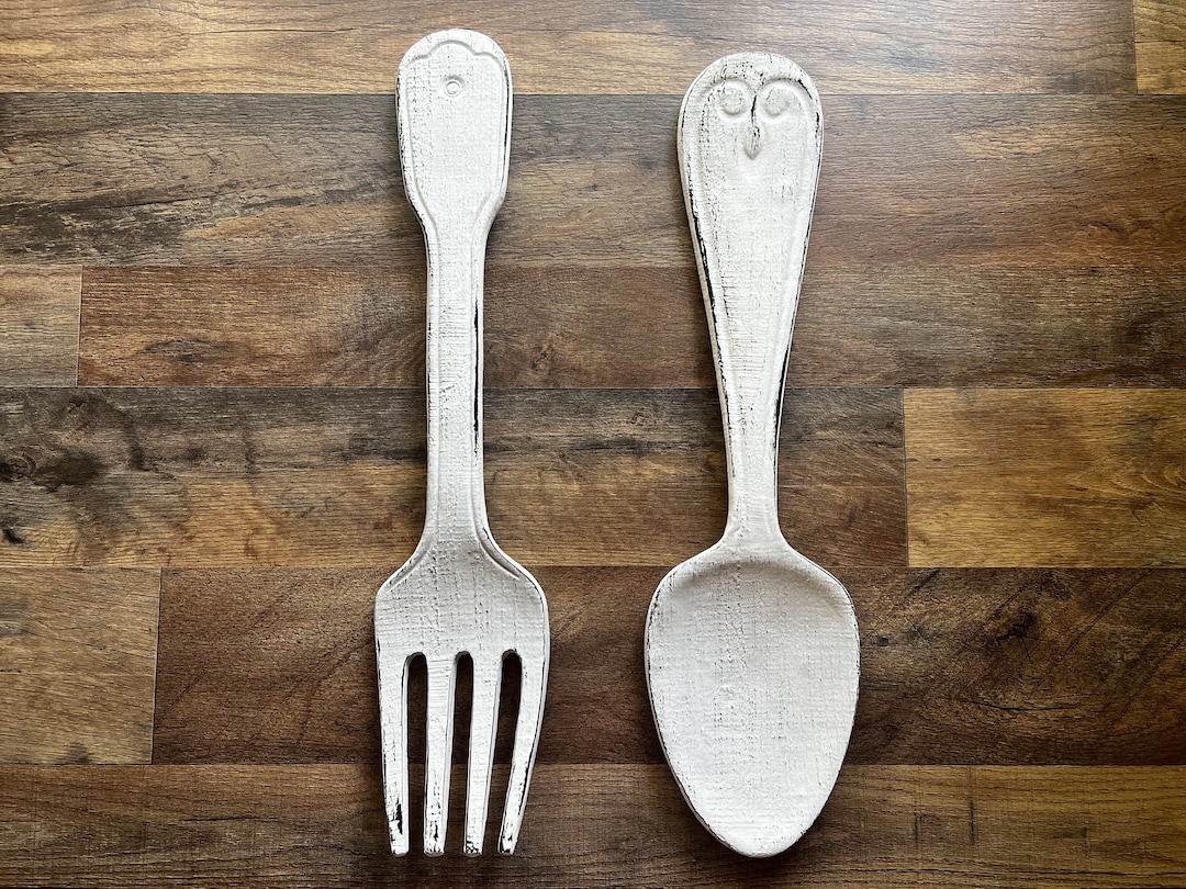 Rustic Fork and Spoon Wall Decor for the Kitchen | PICK YOUR COLOR | Large Spoon and Fork Decor ...