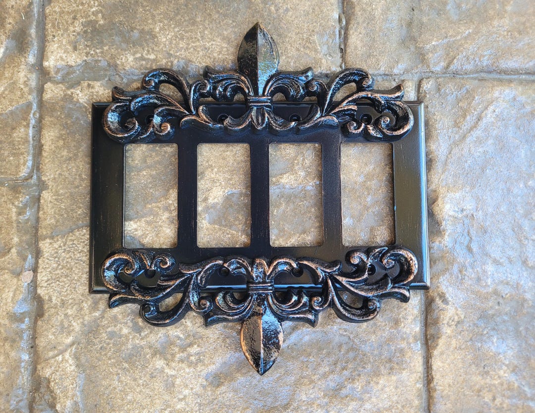 Quad Rocker Plate Cover With Fleur De Lis, PICK YOUR COLOR, Four Gang ...