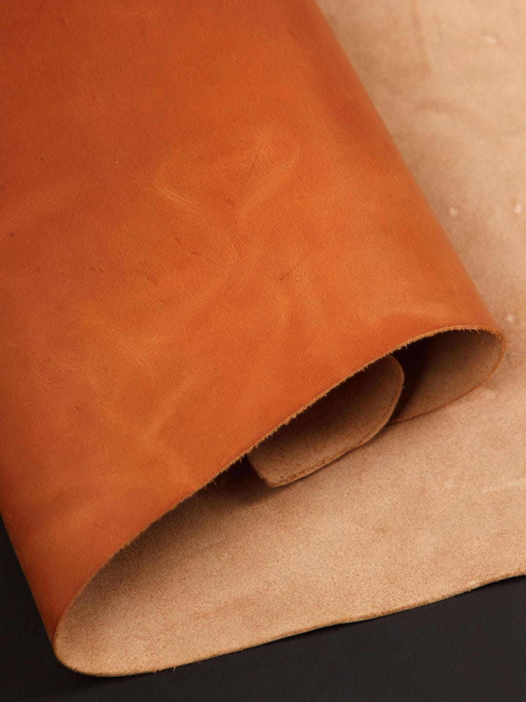 Premium Camel Orange Full Grain Leather, Big Size, 2m2 Genuine Analin ...