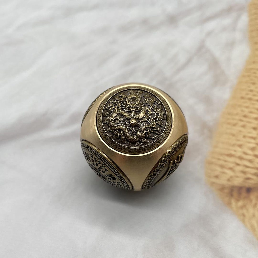 Copper Fidget Toy - Brass Prosperity Coin, Chinese Rotating Dice Ball ...