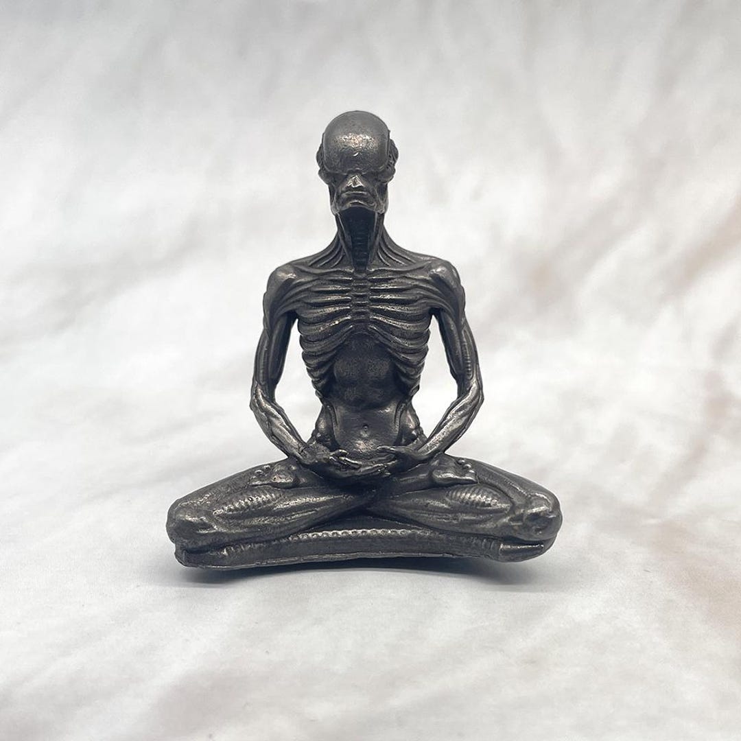 Alien Meditation Figurine –brass Sci-fi Zen Statue –handmade Dark ...