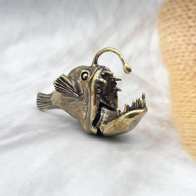 Antique Copper Anglerfish Figurine - Deep Sea Monster Desk Decor, Feng ...