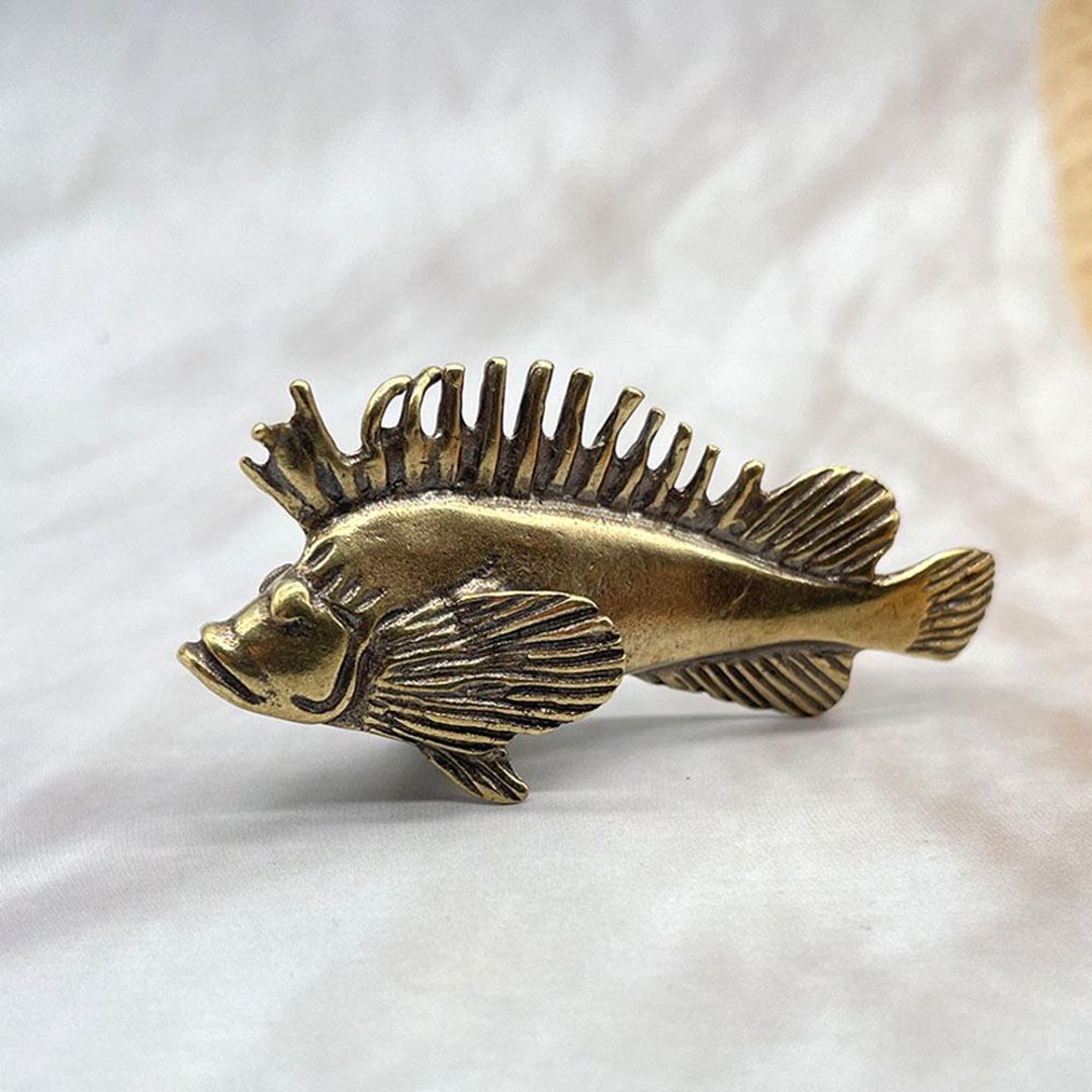 Vintage Brass Arowana Fish Figurine, Retro Gold Dragon Fish Statue ...
