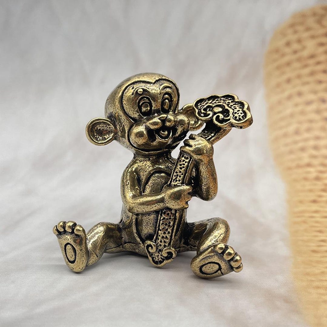Brass Monkey Figurine - Feng Shui Ruyi Monkey Statue - Lucky Home ...