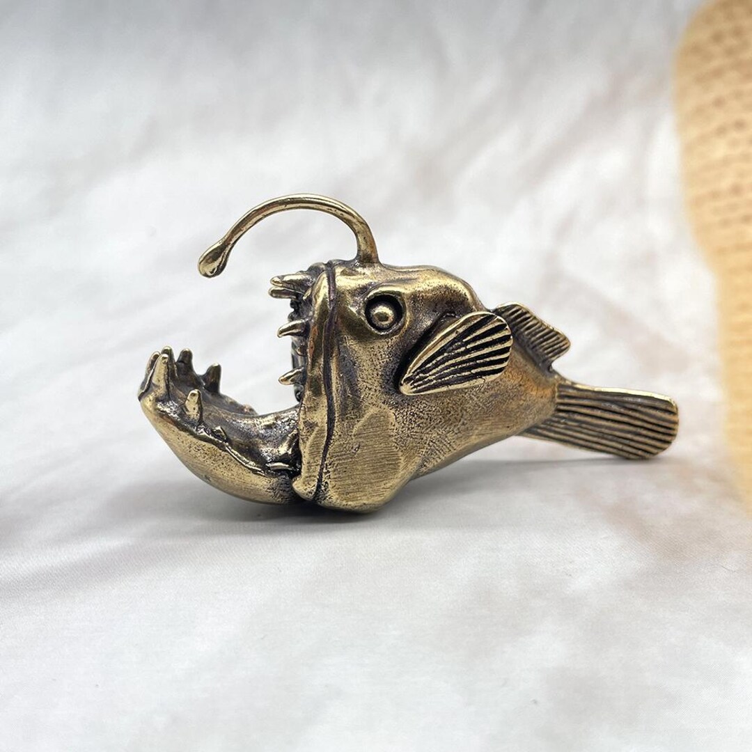 Antique Copper Anglerfish Figurine - Deep Sea Monster Desk Decor, Feng ...