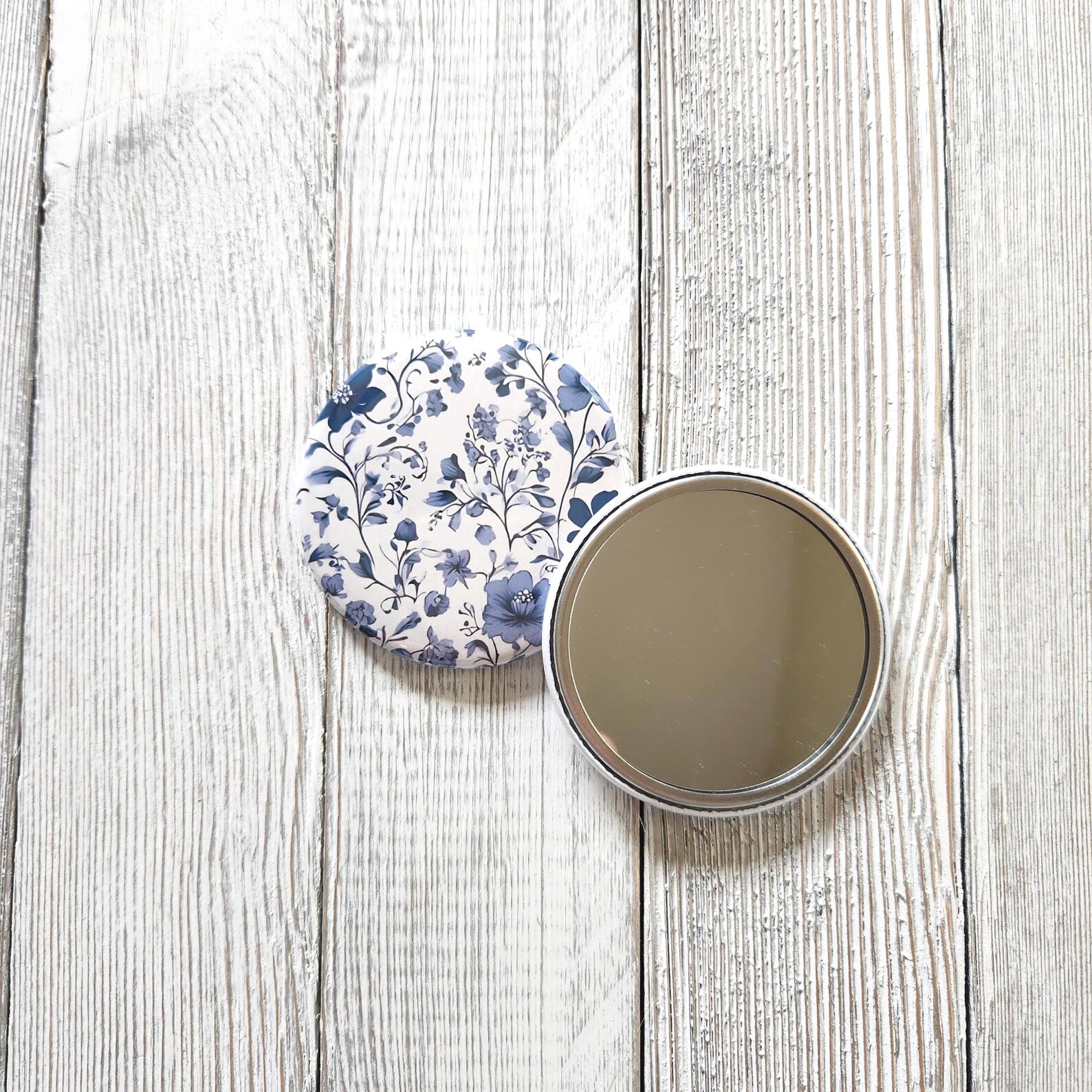 Blue Toile Pocket Mirror: Compact Travel Makeup Mirror - Etsy