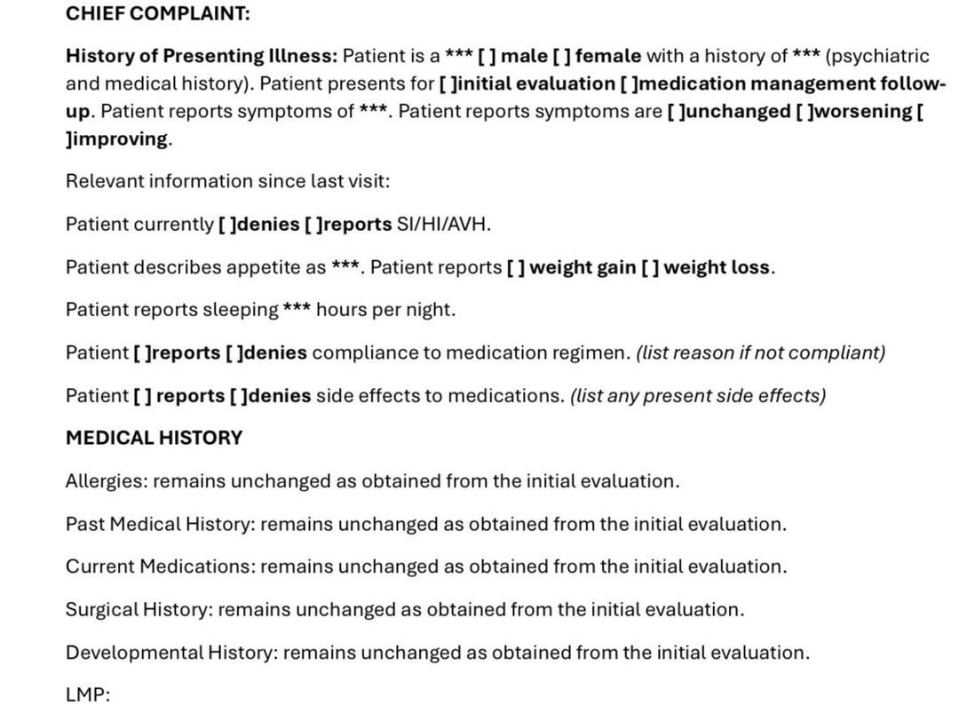 Mental Health Follow-up Template, PMHNP, Psychiatry - Etsy
