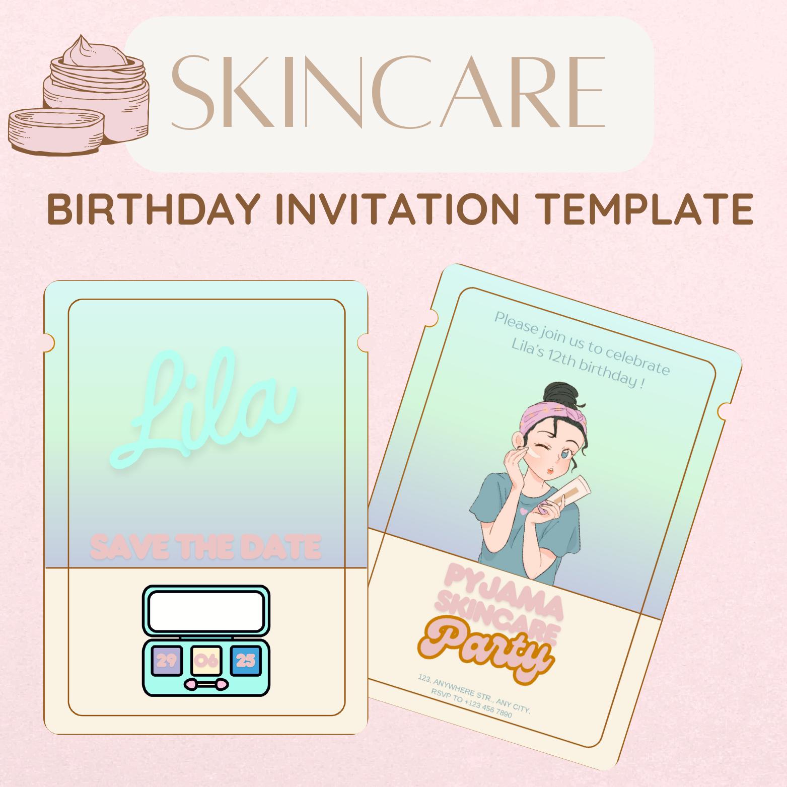 Editable Skincare Party Birthday Invitation, Pajama Birthday Party ...