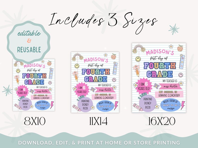 Custom First Day of School Sign Printable, Editable Back to School Sign ...