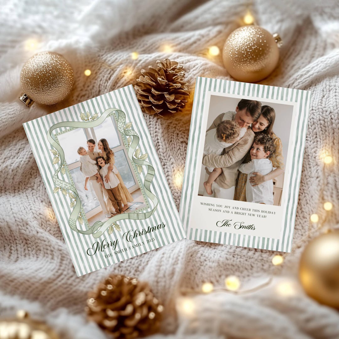Photo Christmas Card Template, Editable Happy Holidays Family Card ...