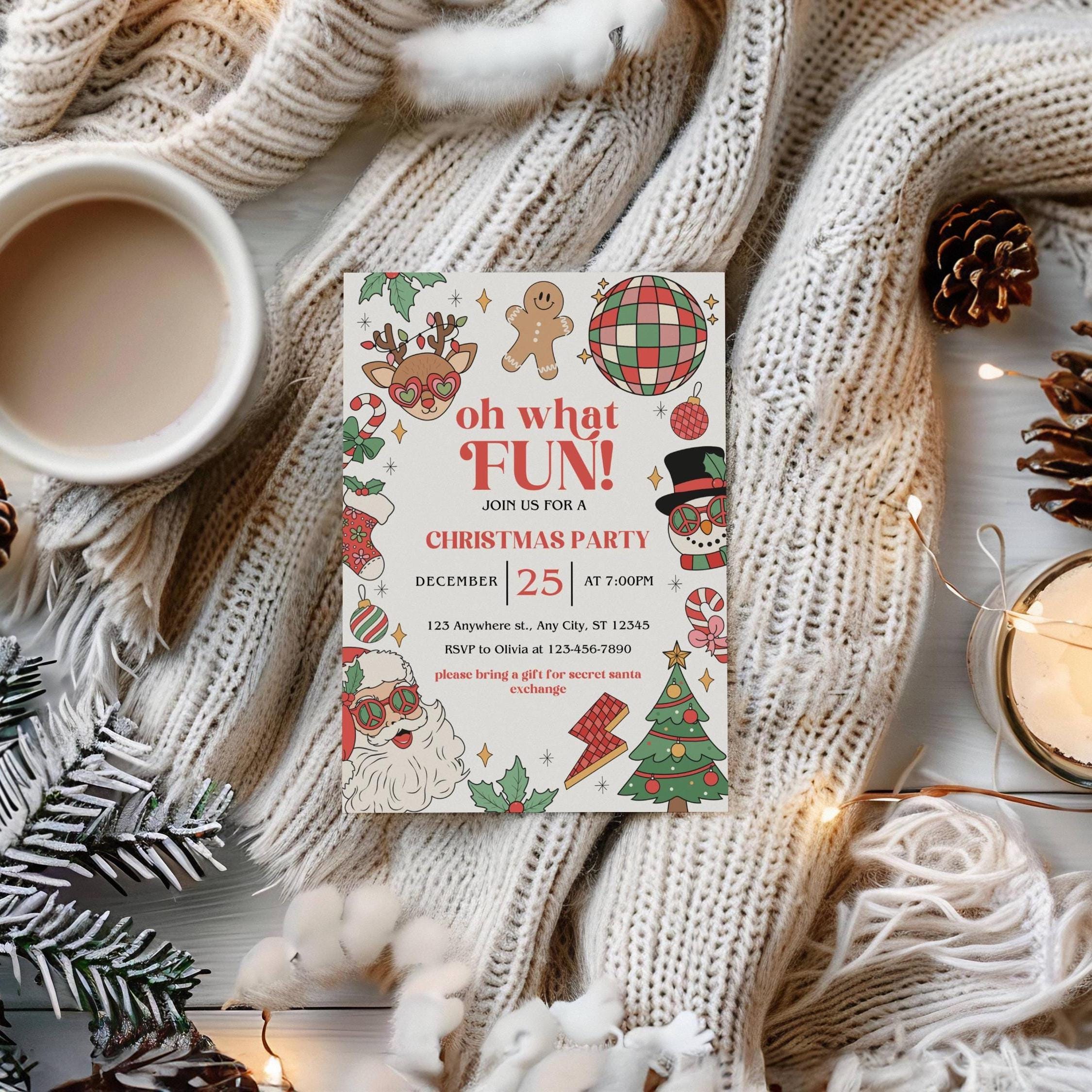 Oh What Fun Christmas Party Invitation, Retro Kids Christmas Party ...