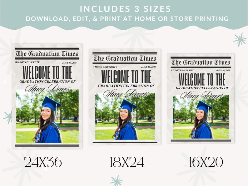 Photo Graduation Newspaper Welcome Sign, Editable Graduate Poster ...