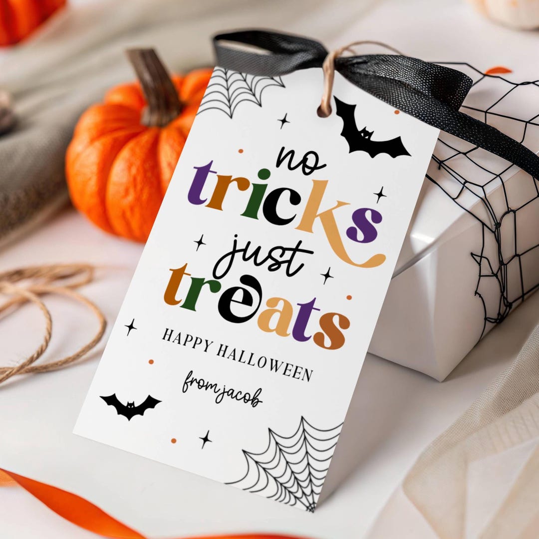No Tricks Just Treats Halloween Gift Tags, Printable Happy Halloween ...