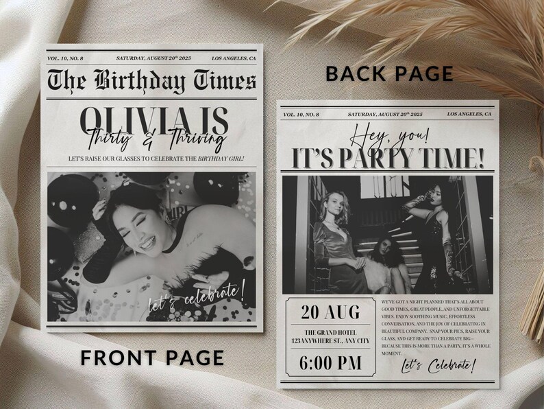 30th Birthday Newspaper Template: Canva Party Invitation (digital ...