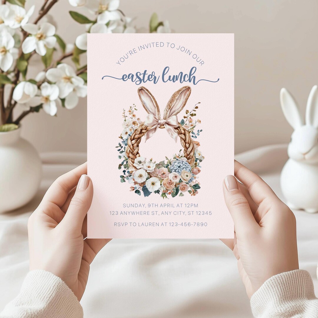 Easter Lunch Invitation Template, Floral Easter Bunny Brunch Invite ...