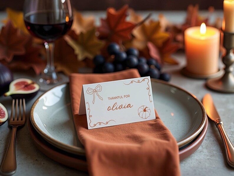Thanksgiving Handwritten Name Cards, Friendsgiving Table Card Printable ...