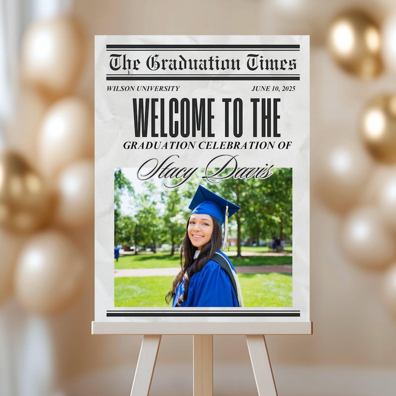 Photo Graduation Newspaper Welcome Sign, Editable Graduate Poster ...