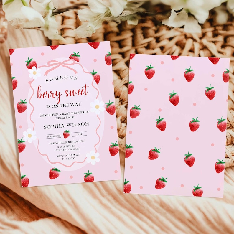 Berry Sweet Girl Baby Shower Invitation, Baby on the Way Strawberry ...