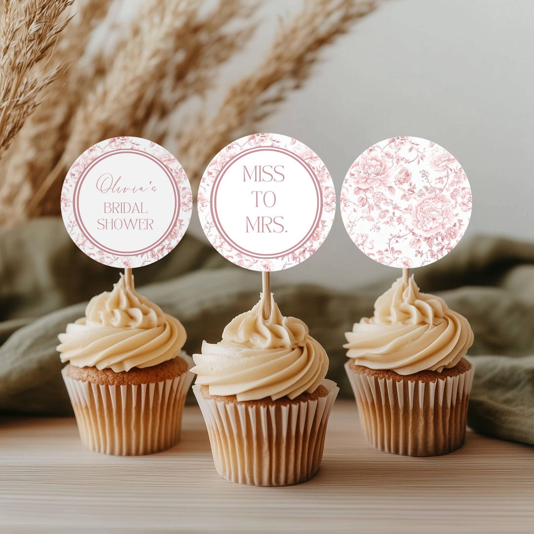 Pink Chinoiserie Bridal Shower Cupcake Topper, Vintage Toile De Jouy ...