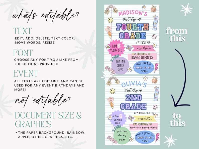 Custom First Day of School Sign Printable, Editable Back to School Sign ...