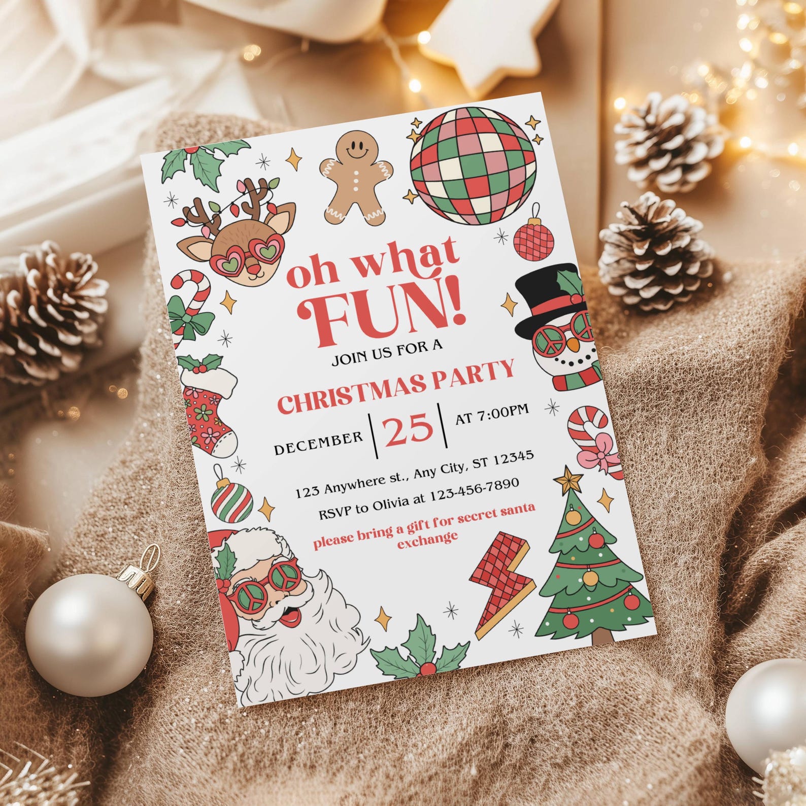 Oh What Fun Christmas Party Invitation, Retro Kids Christmas Party ...