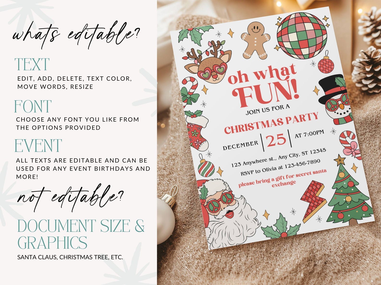 Oh What Fun Christmas Party Invitation, Retro Kids Christmas Party ...