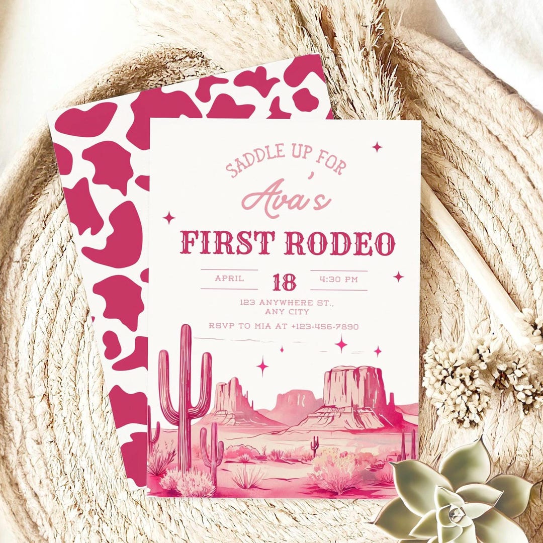 First Rodeo Girl Birthday Invitation Template, Editable 1st Rodeo ...