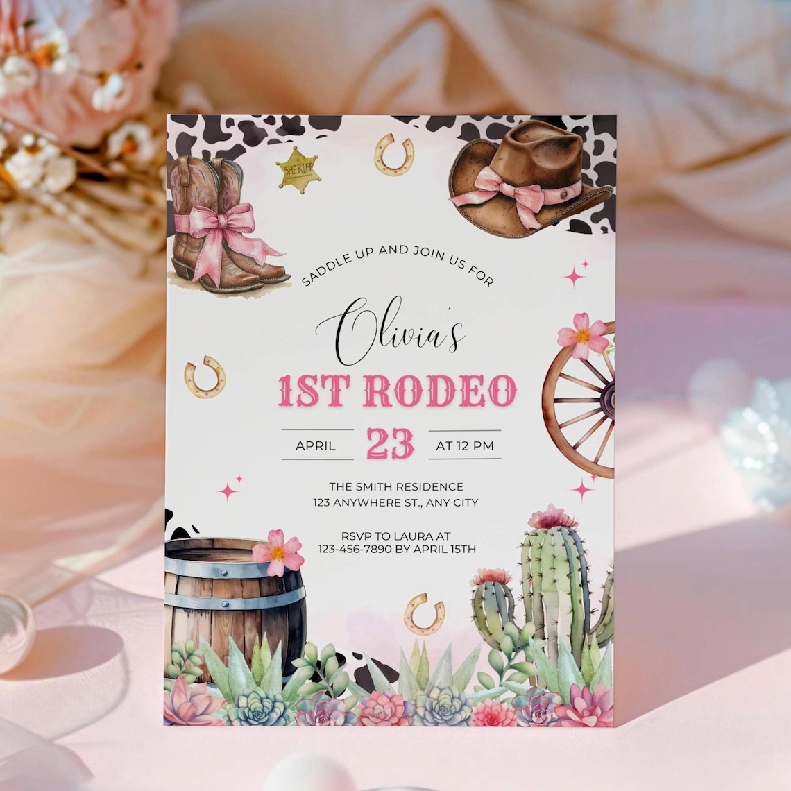 First Rodeo Girl Birthday Invitation, My 1st Rodeo Girl Cowgirl Party ...