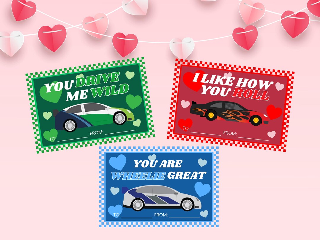 Race Car Valentines Day Classroom Card, Editable Class Valentine Boy ...