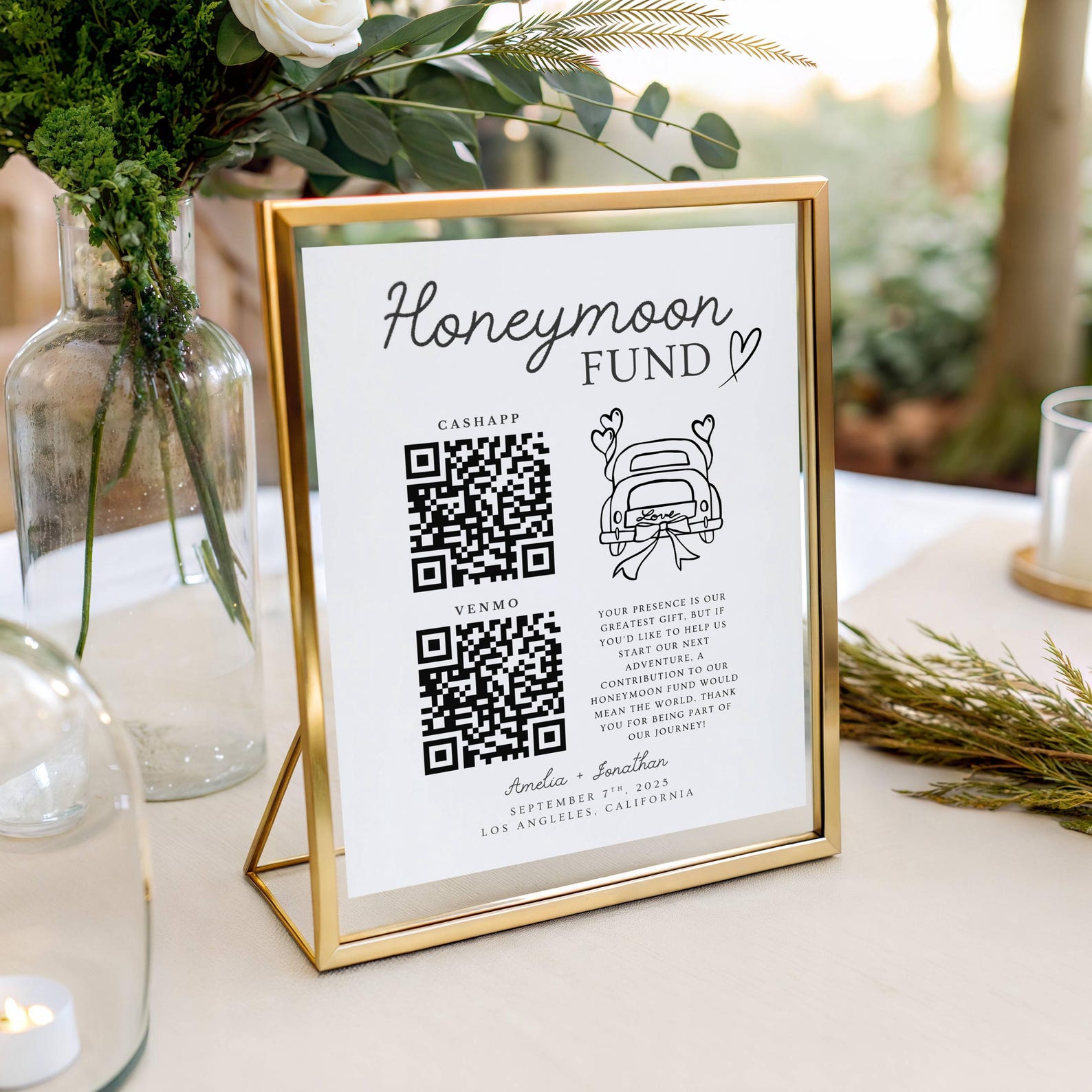 Honeymoon Fund Wedding Sign, Hand Drawn Wedding QR Code Sign, Venmo ...